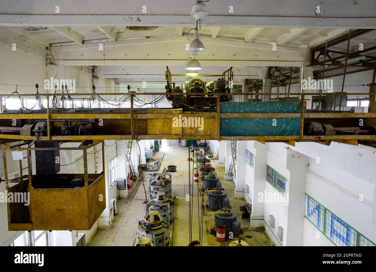 Freight lift in the pumping station. Frame, drive and elevator control ...