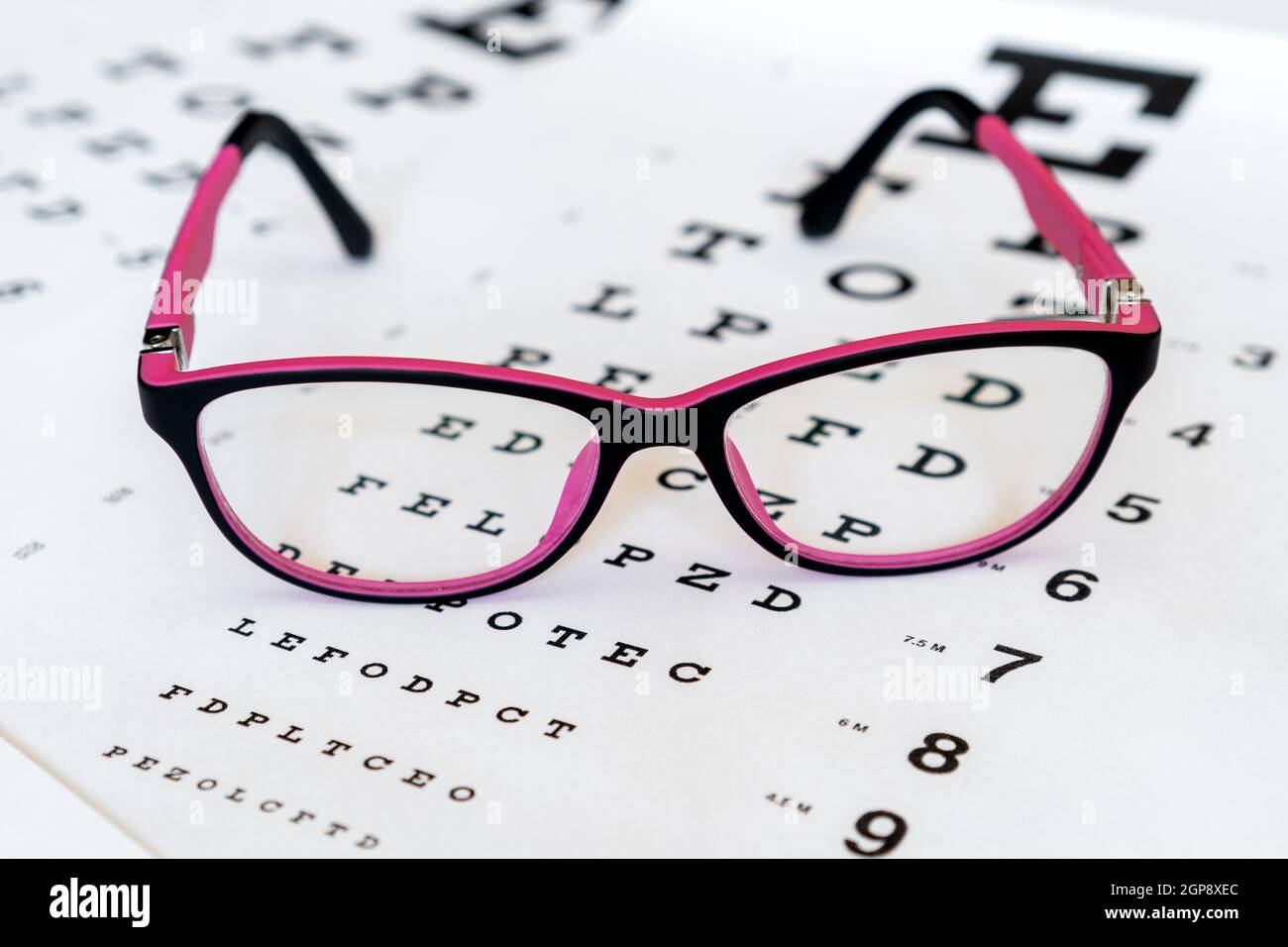 Glasses on a eye exam chart to test eyesight accuracy Stock Photo - Alamy