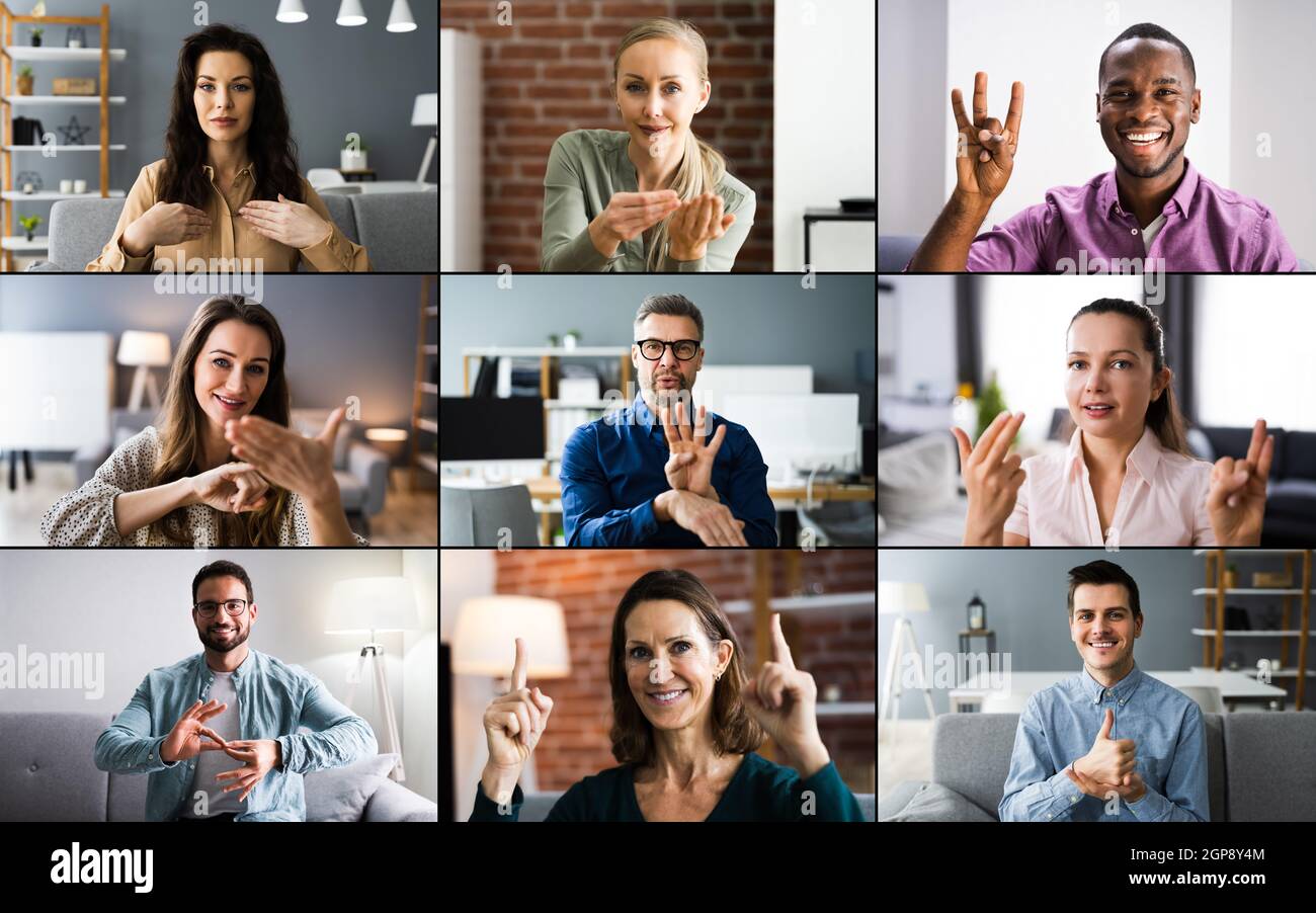 People Learning Deaf Sign Language In Video Conference Stock Photo - Alamy