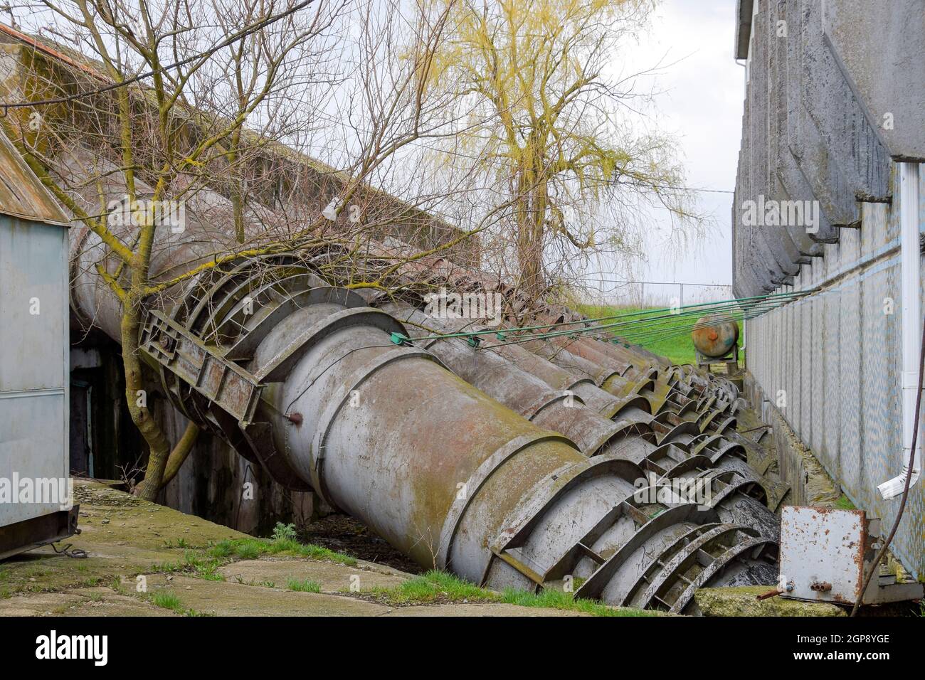 Outlet pipes of a water pumping station. Pipes of large diameter Stock ...