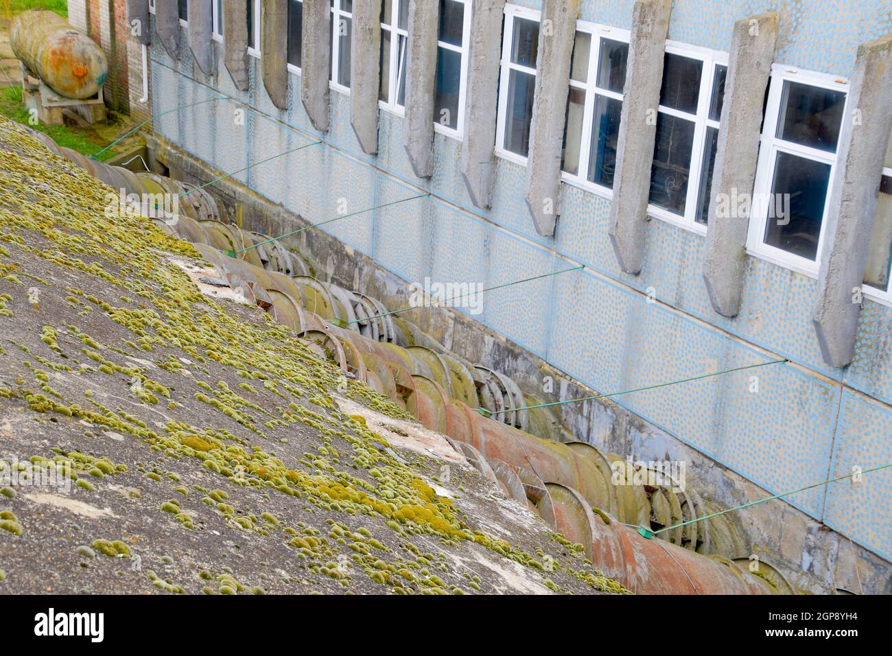 Outlet pipes of a water pumping station. Pipes of large diameter. wall ...