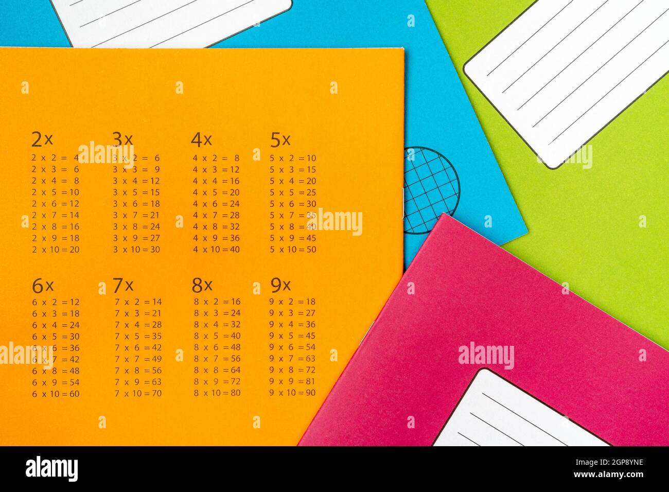 Multiplication table on orange exercise book cover Stock Photo - Alamy
