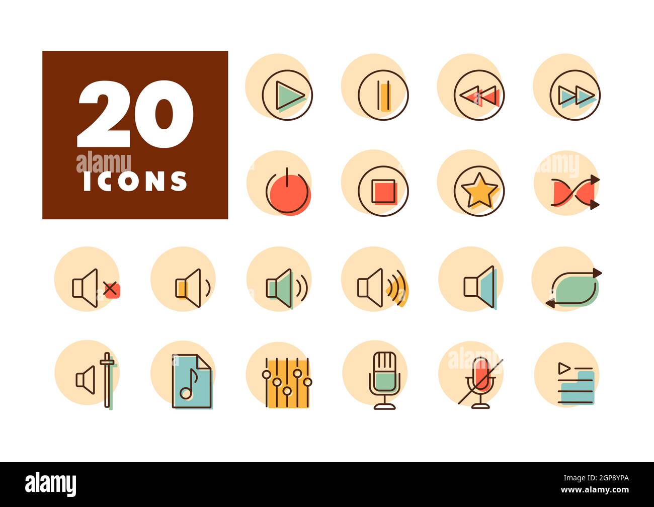 Multimedia user interface flat vector icons set. Graph symbol for music ...
