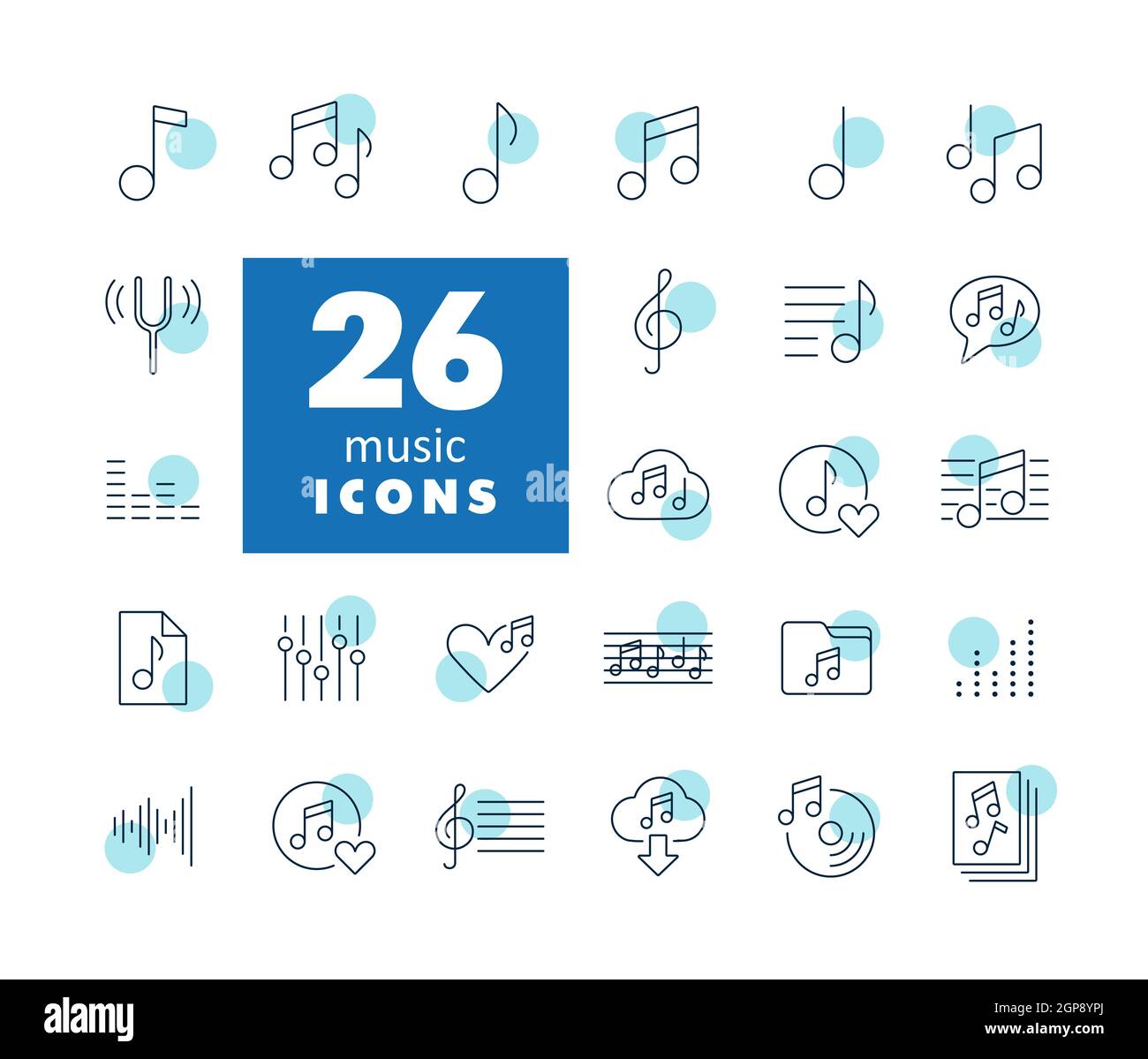 Music notes flat vector icons set. Graph symbol for music and sound web ...