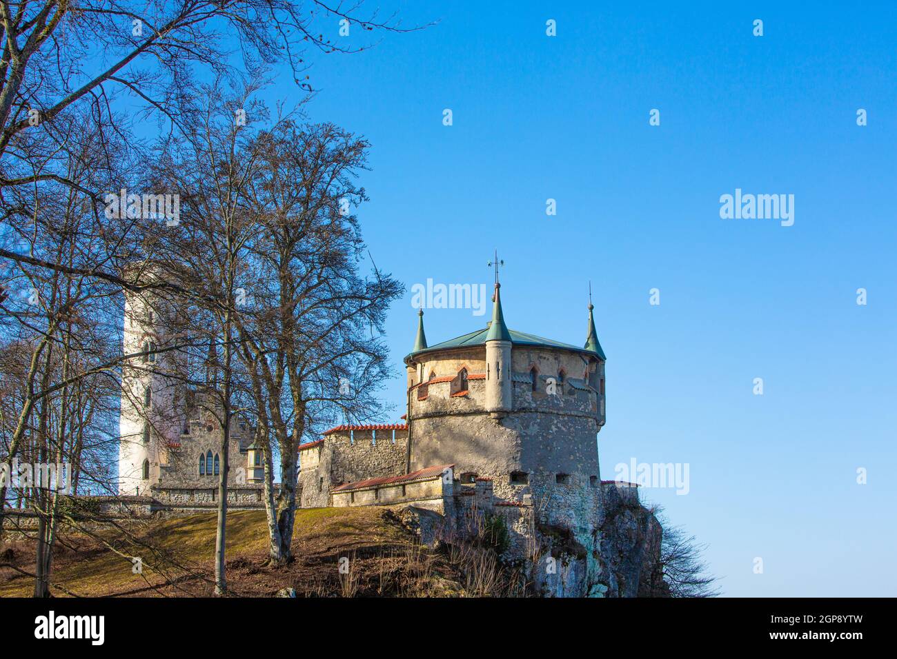 little wall tower of the castle Lichtenstein at the swabian alb in ...