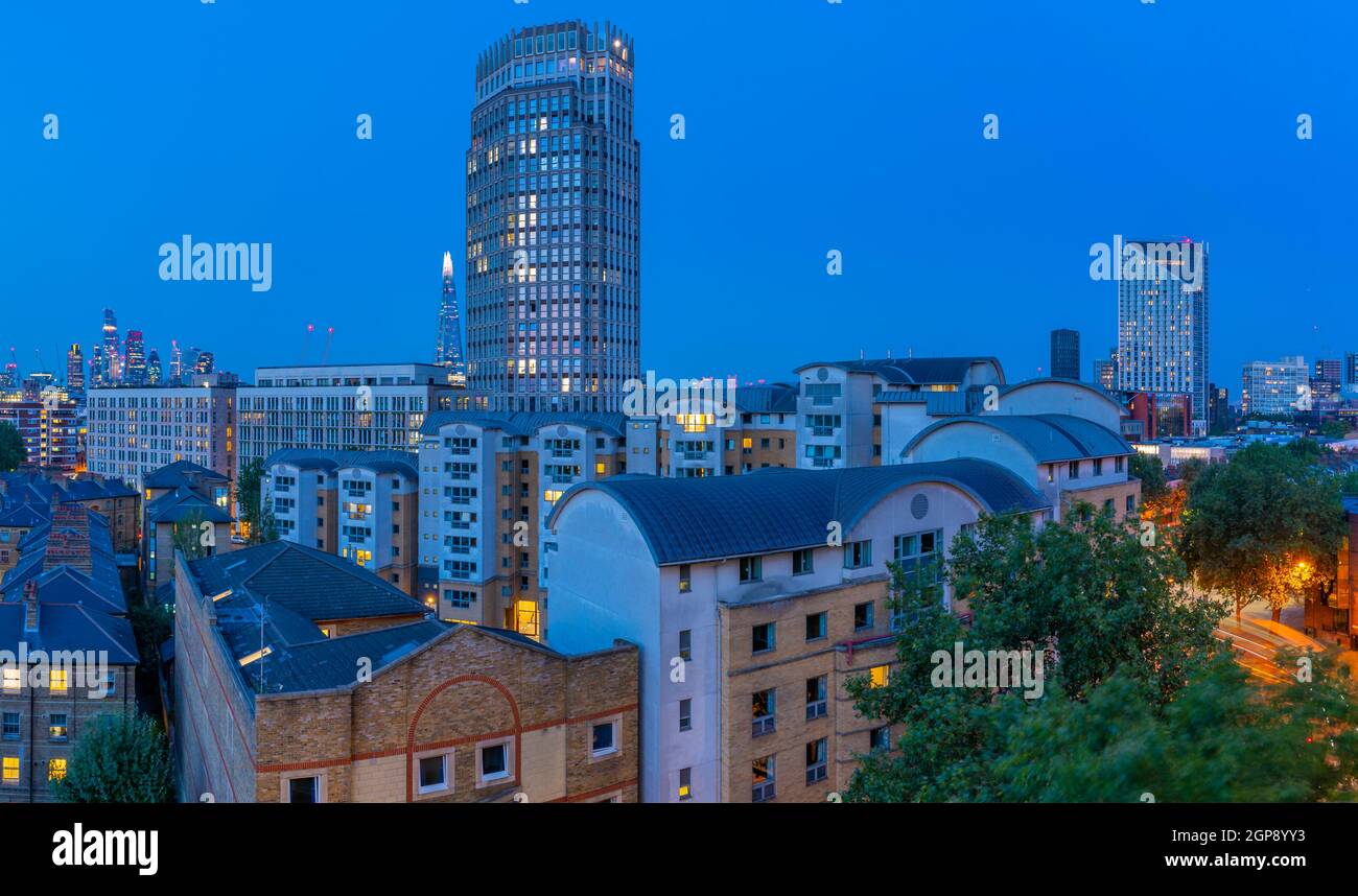 View of London skyline and City of London from Waterloo at dusk ...