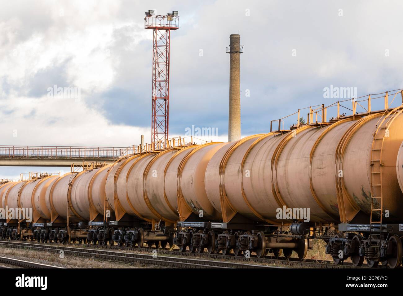 Set of tanks with oil and fuel transport by rail Stock Photo - Alamy