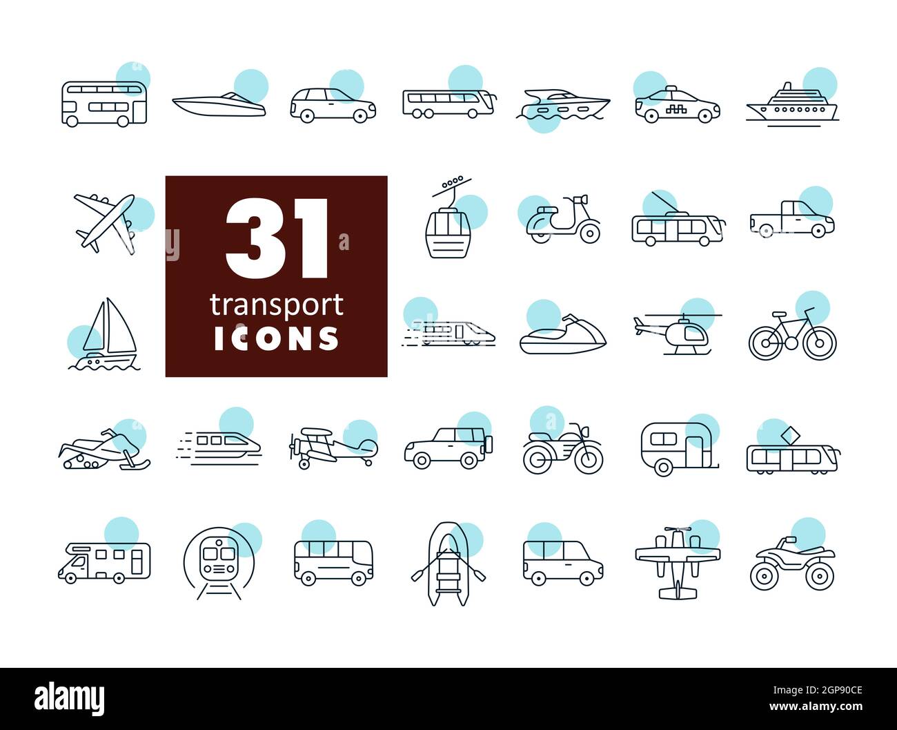 Transportation vector flat icon set. Graph symbol for travel and ...