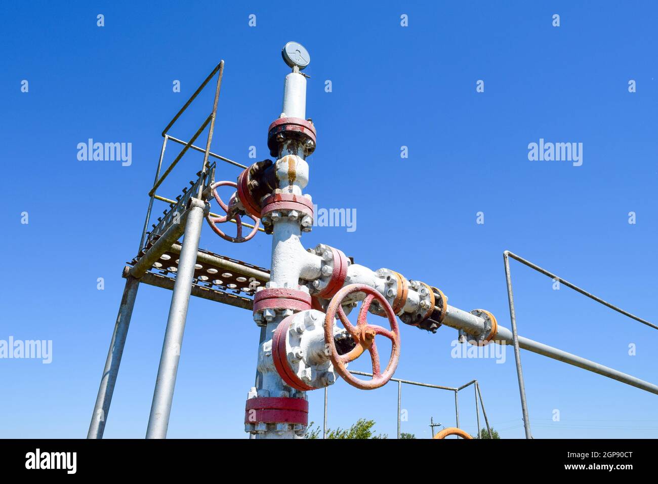 Oil well wellhead equipment. Hand valve with handwheel for opening and ...