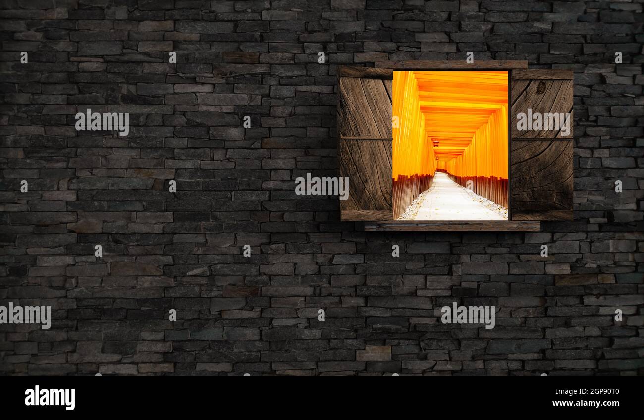 The 3d rendering of old Brick Wall with Window Stock Photo - Alamy