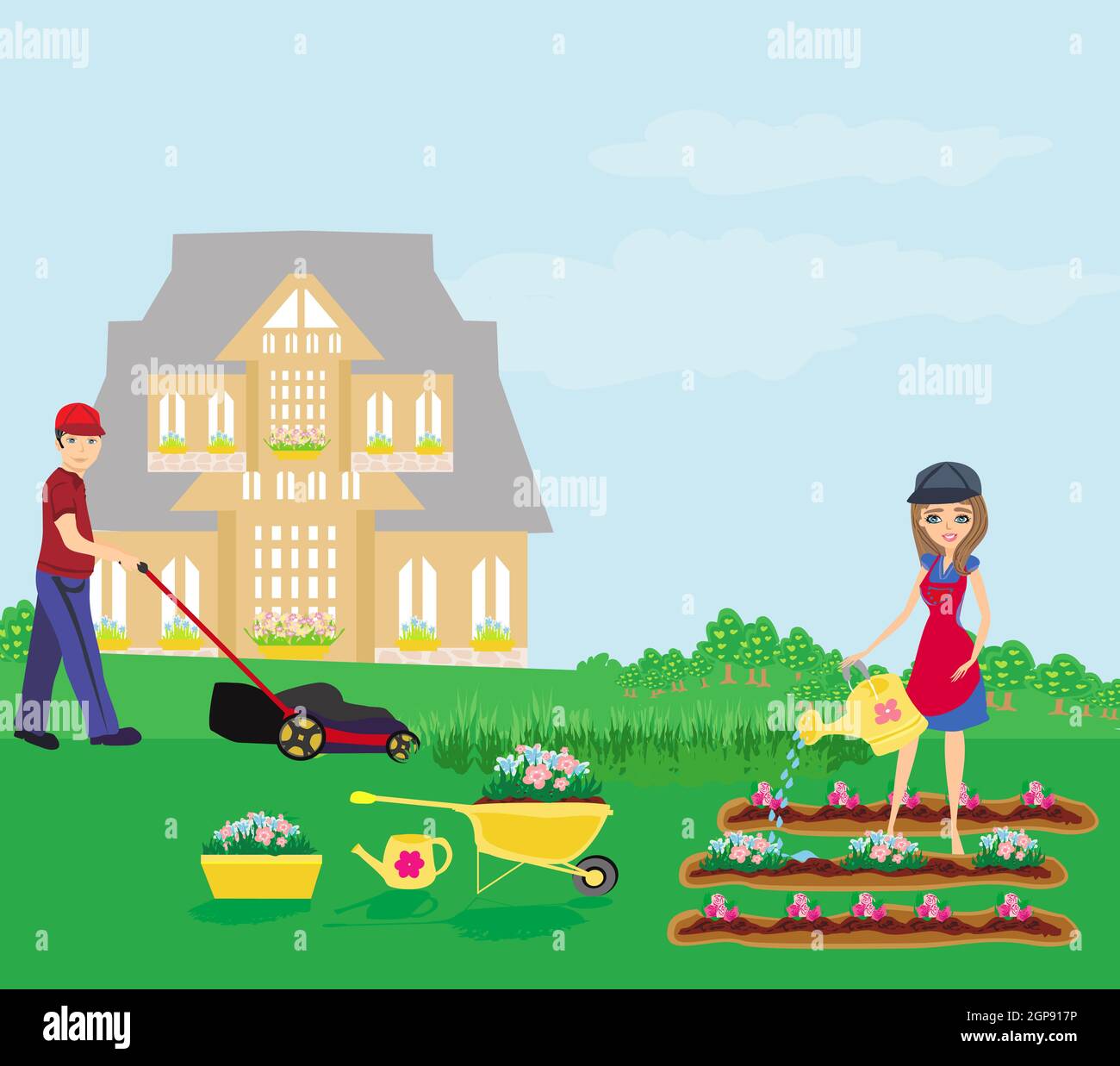 spring planting flowers and garden work Stock Photo - Alamy
