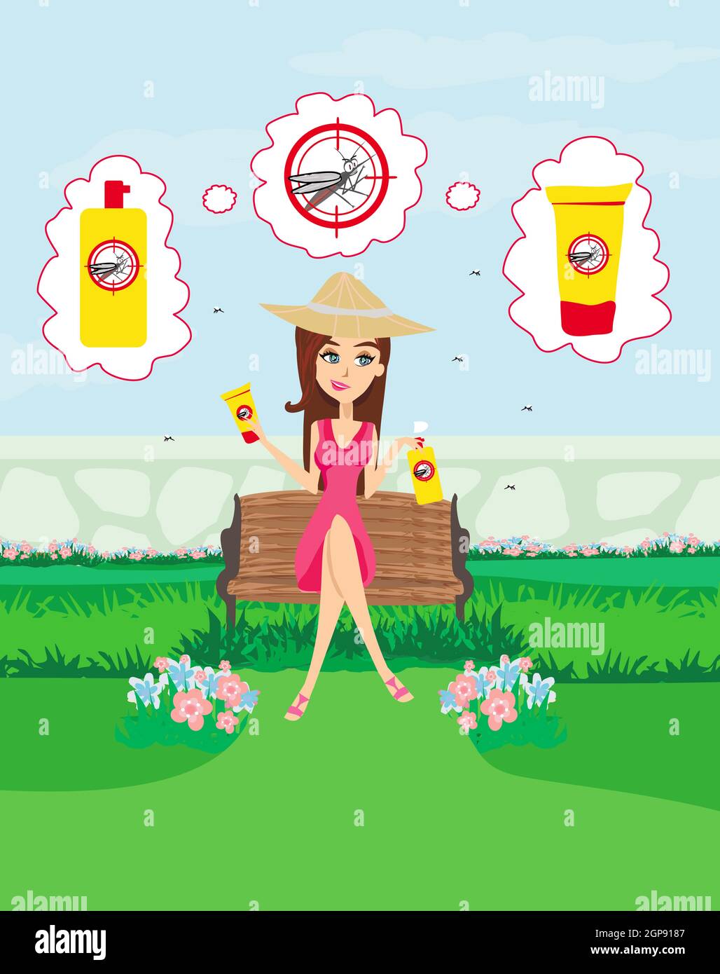 beautiful girl using insect repellent spray and ointment Stock Photo ...