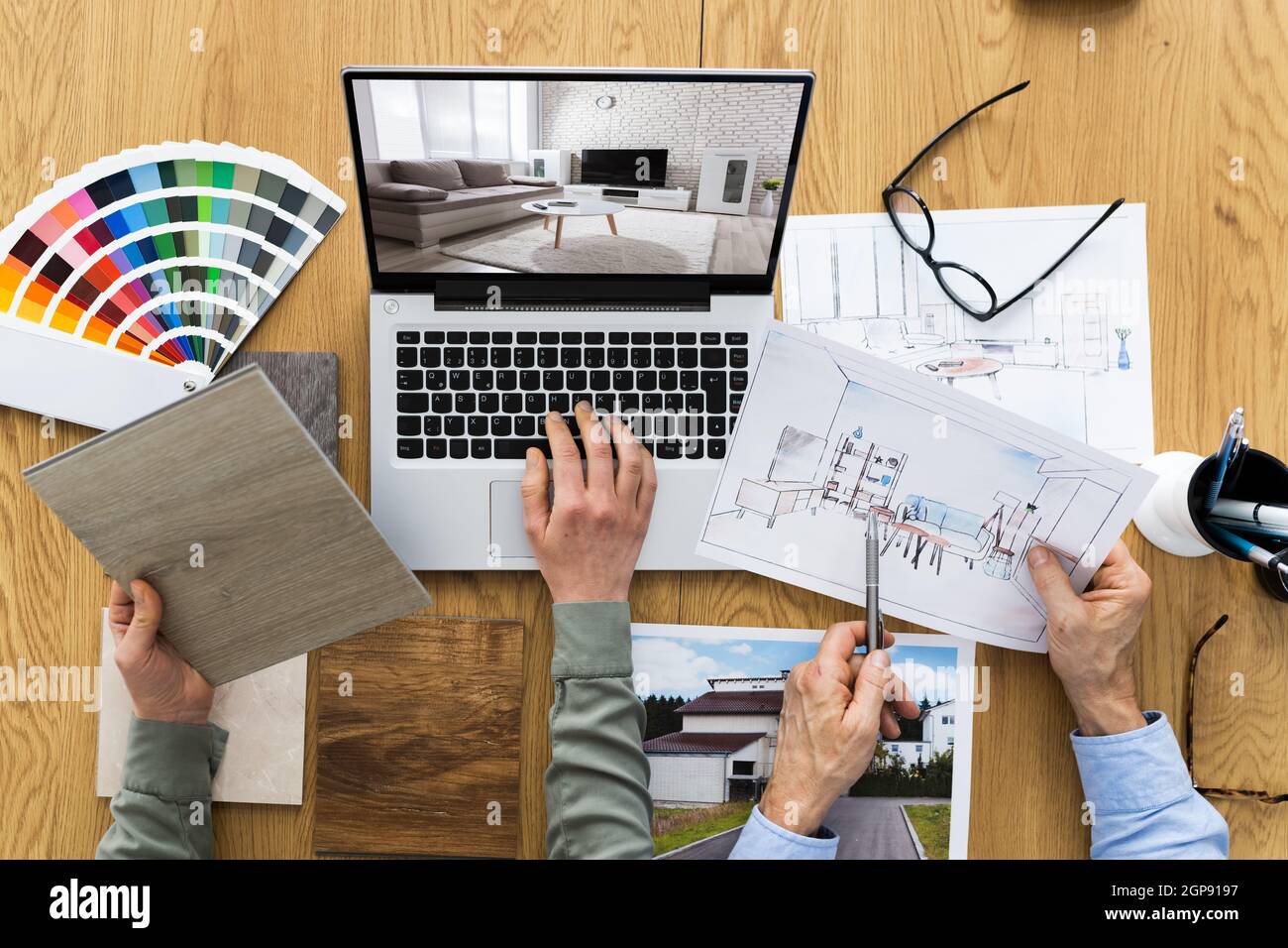 House Designer And Decorators Using Computer For Design Stock Photo - Alamy