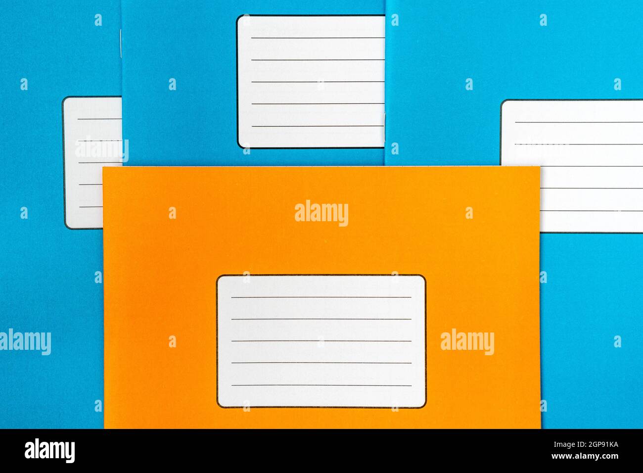 School books with blank labels for your own text Stock Photo - Alamy