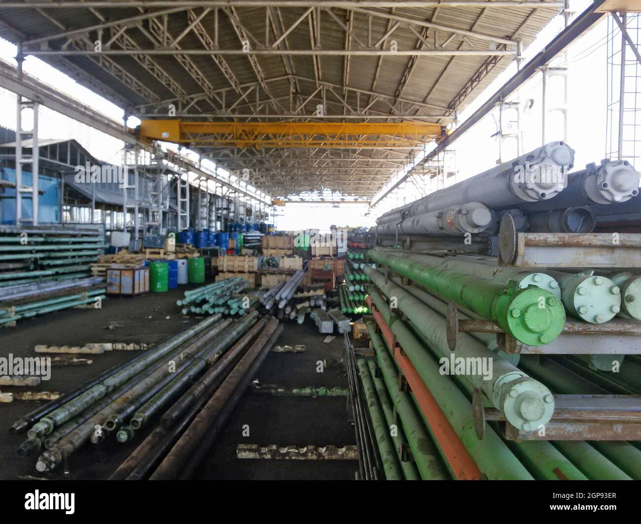 Pipe storage for the oil industry. Submersible electric motors. Barrels ...