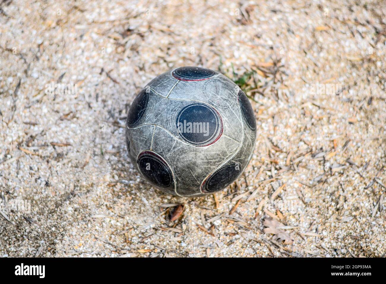 Soccer ball on the ground. The ball is for the games of the yard Stock ...