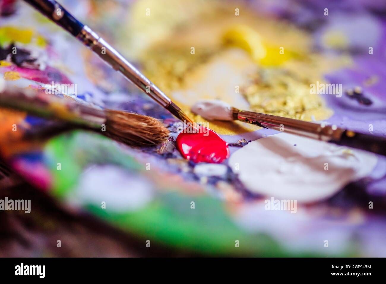 Artist paint brush on painting background. Painting therapy Stock Photo ...