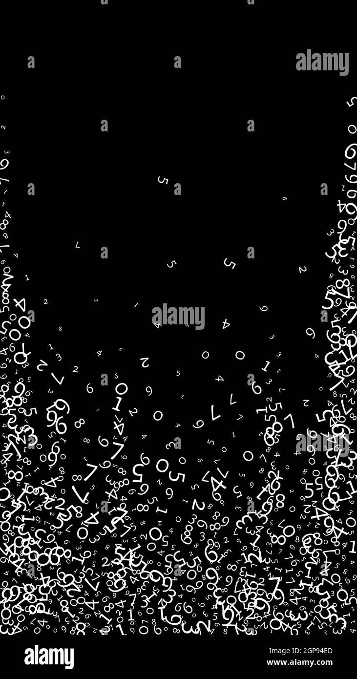 Falling numbers, big data concept. Binary white messy flying digits ...