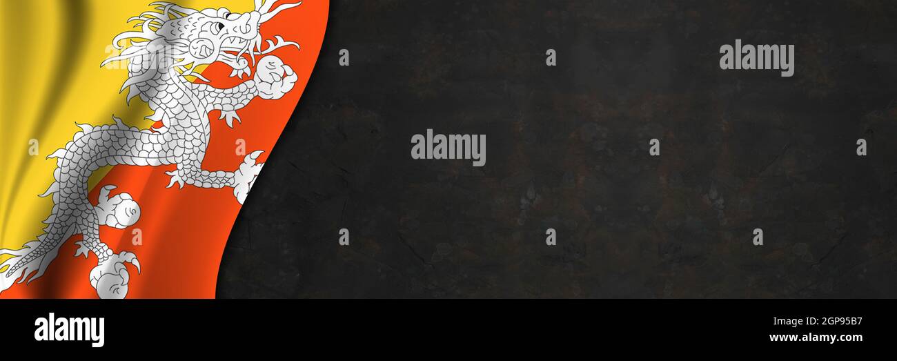 Butane flag on concrete wall. Banner with fabric texture of the flag of ...