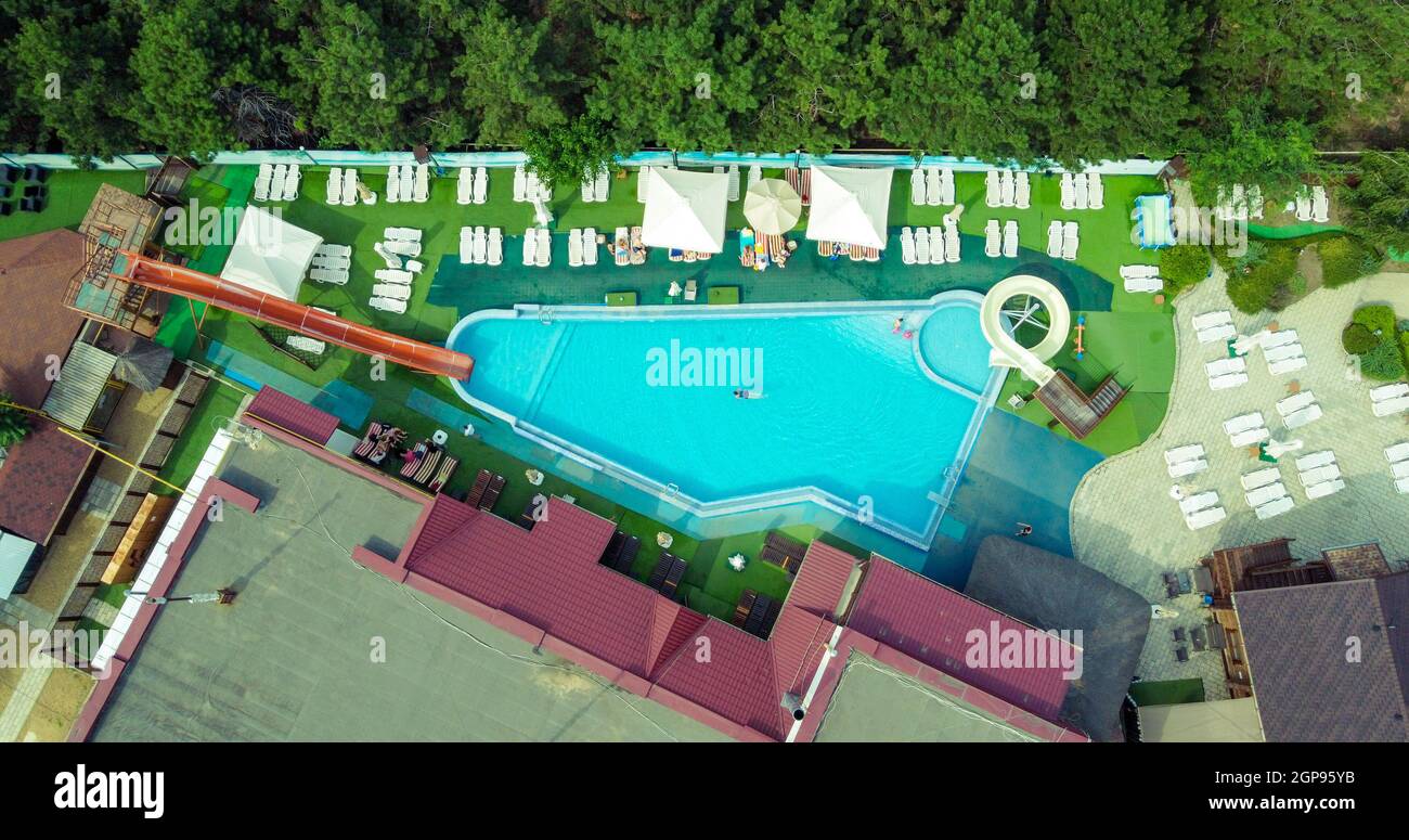 Aerial shot of a resort's pool area Stock Photo - Alamy