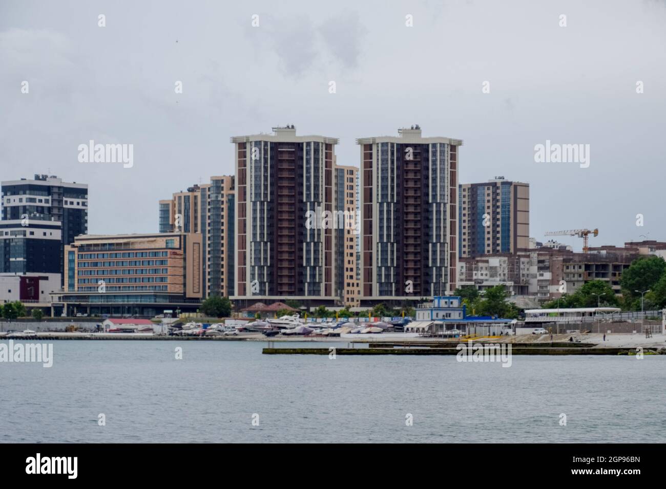 Residential multi-storey buildings on the seashore. City Novorossiysk ...