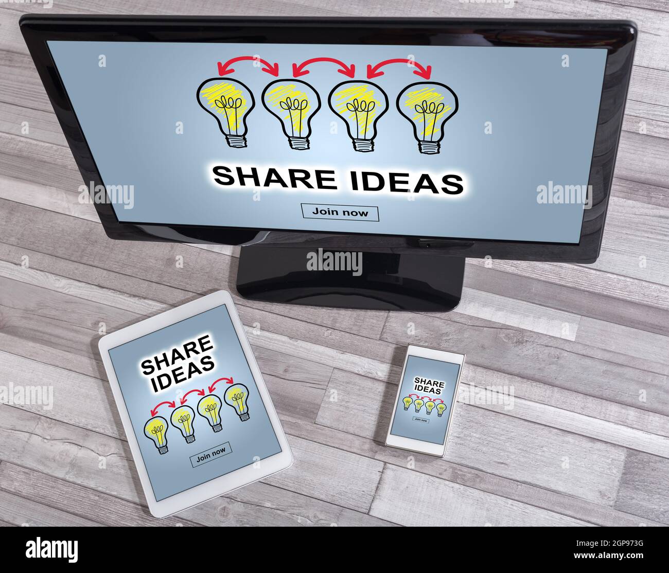 Share ideas concept shown on different information technology devices ...