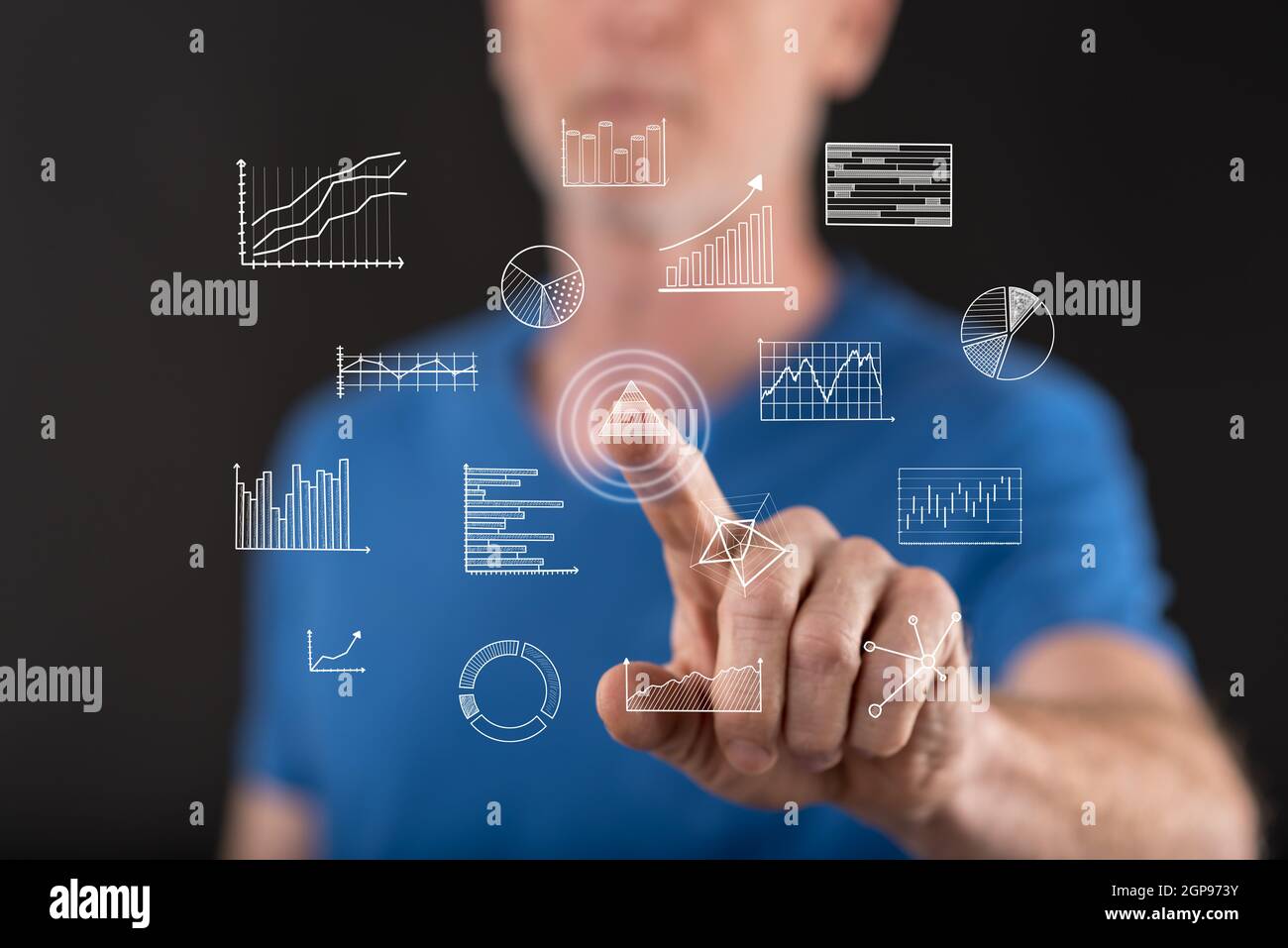 Man touching a business charts on a touch screen with his finger Stock ...