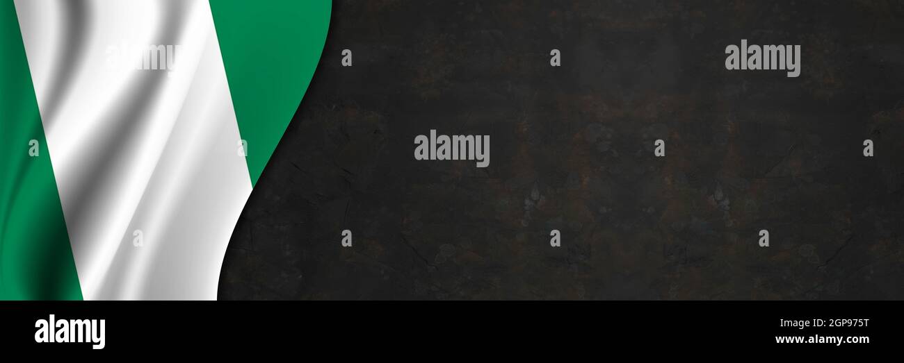 Nigeria flag on concrete wall. Banner with fabric texture of the flag ...