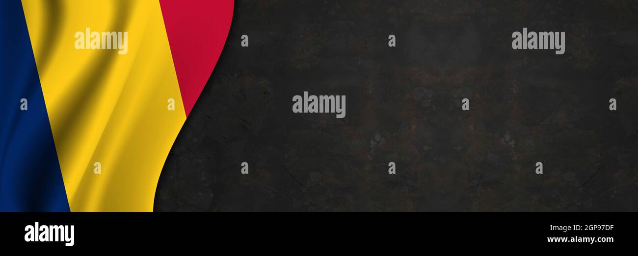 Chad flag on concrete wall. Banner with fabric texture of the flag of ...