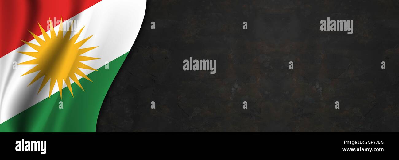 Kurdistan flag on concrete wall. Banner with fabric texture of the flag ...