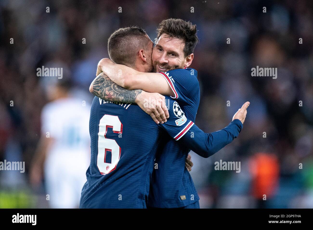 Lionel Messi of Paris Saint-Germain celebrate with Marco Verratti after ...