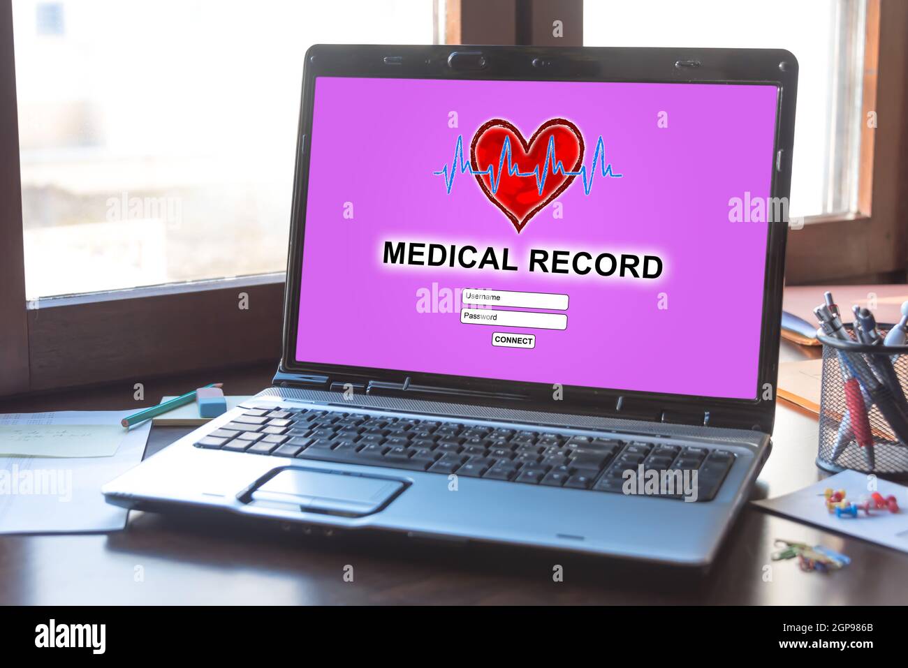 Laptop screen displaying a medical record concept Stock Photo - Alamy
