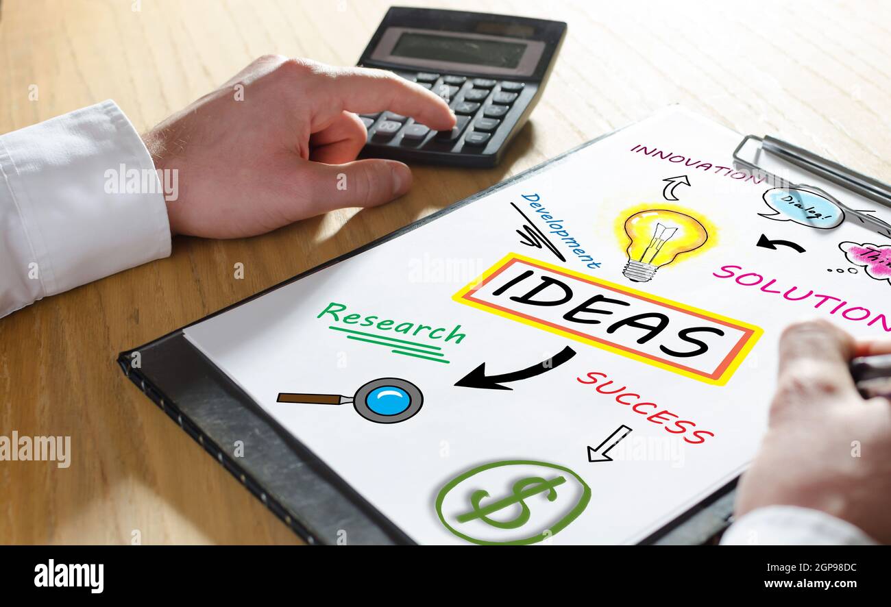 Ideas concept with hand using a calculator Stock Photo - Alamy