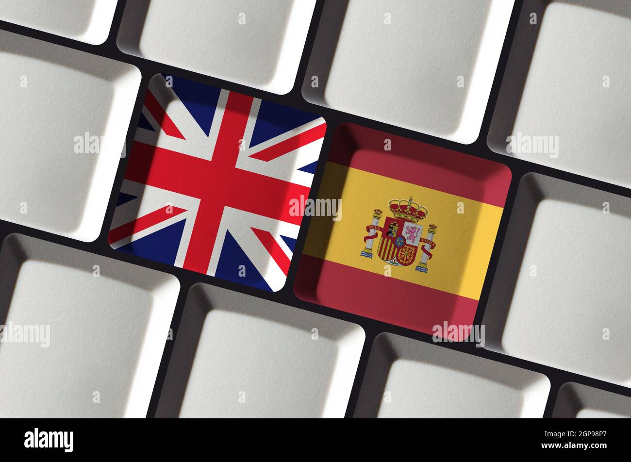 Keyboard with British United Kingdom and Spanish Spain flag - concept ...