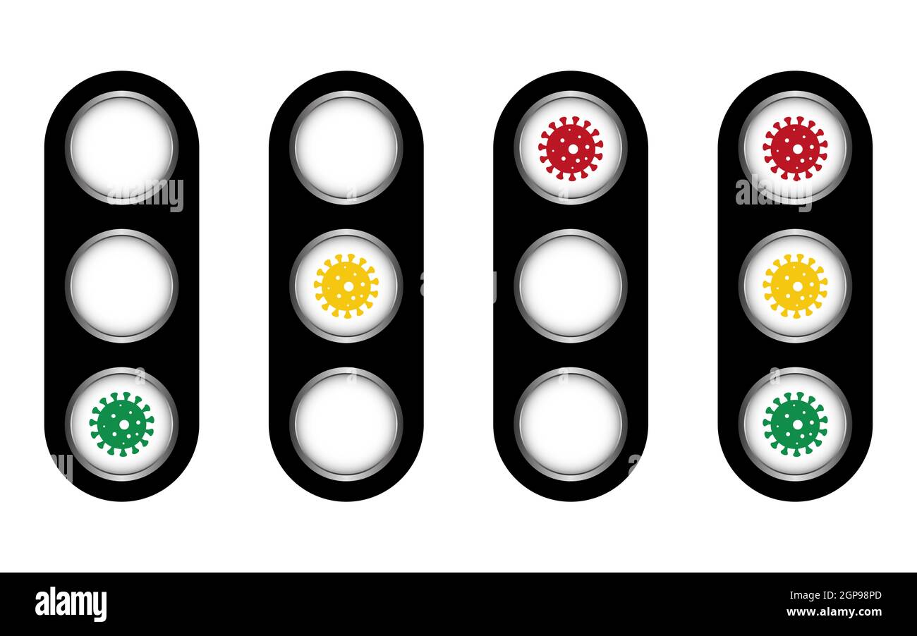 Corona Covid19 virus scale scheme traffic light colors green yellow red ...