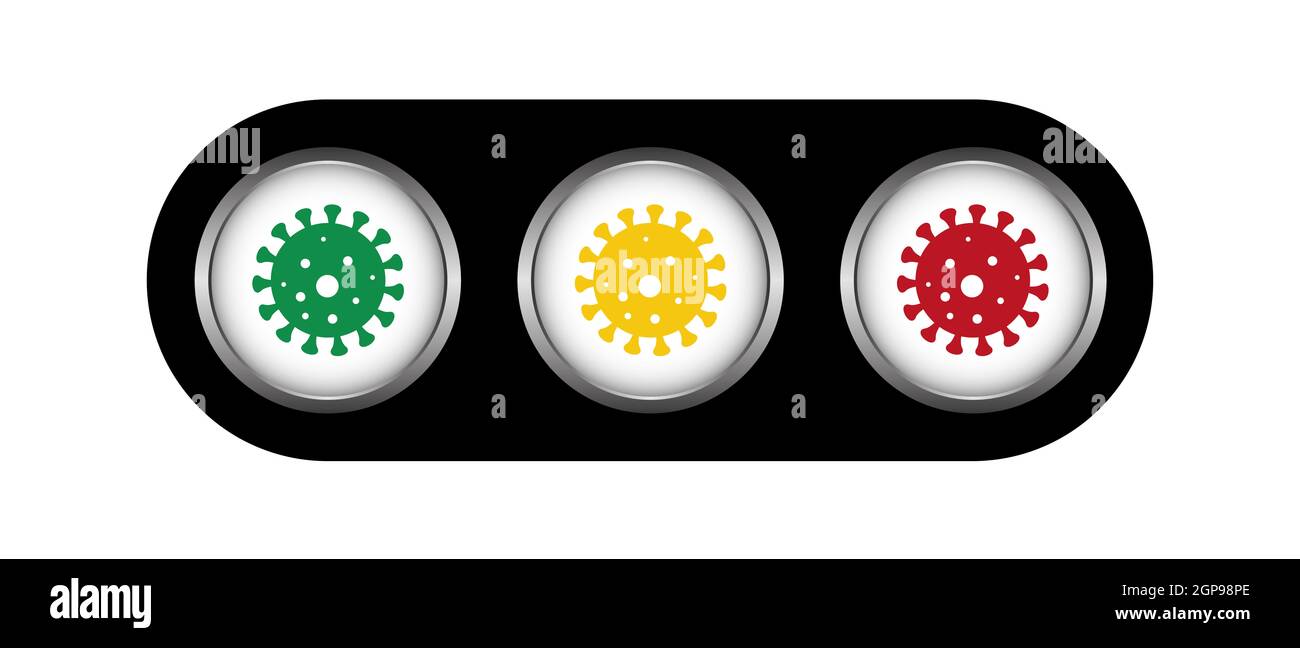 Corona Covid19 virus scale scheme traffic light colors green yellow red ...