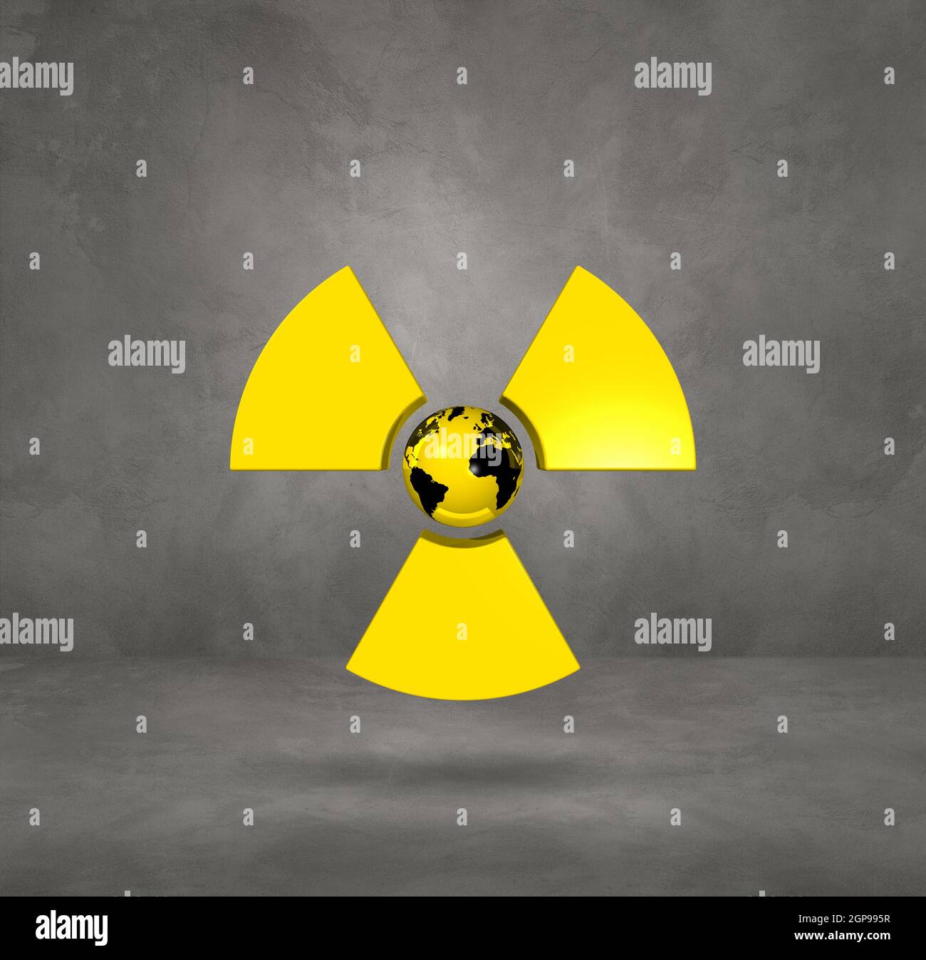 World map on Radioactive symbol. Concrete studio background. 3D ...