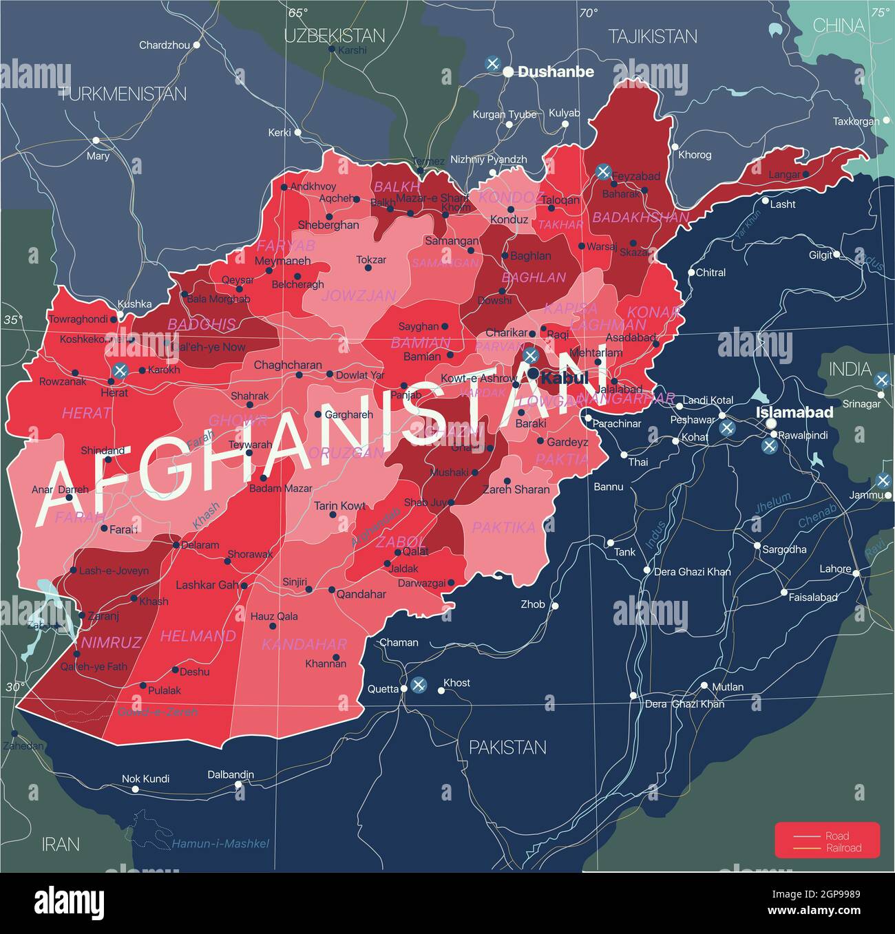 Afghanistan country detailed editable map with regions cities and towns ...