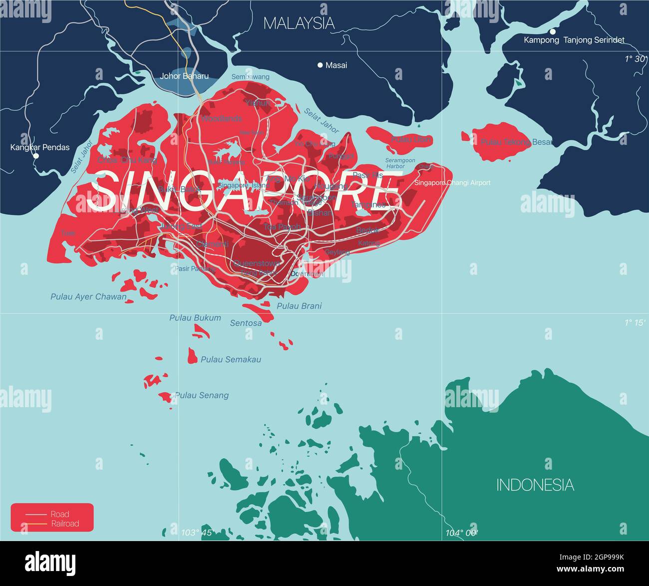 Singapore detailed editable map. Vector EPS-10 file Stock Photo - Alamy