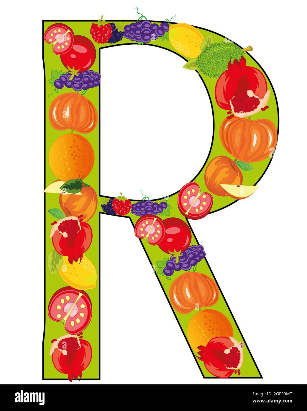 Decorative letter R english of the alphabet from fruit and vegetables ...