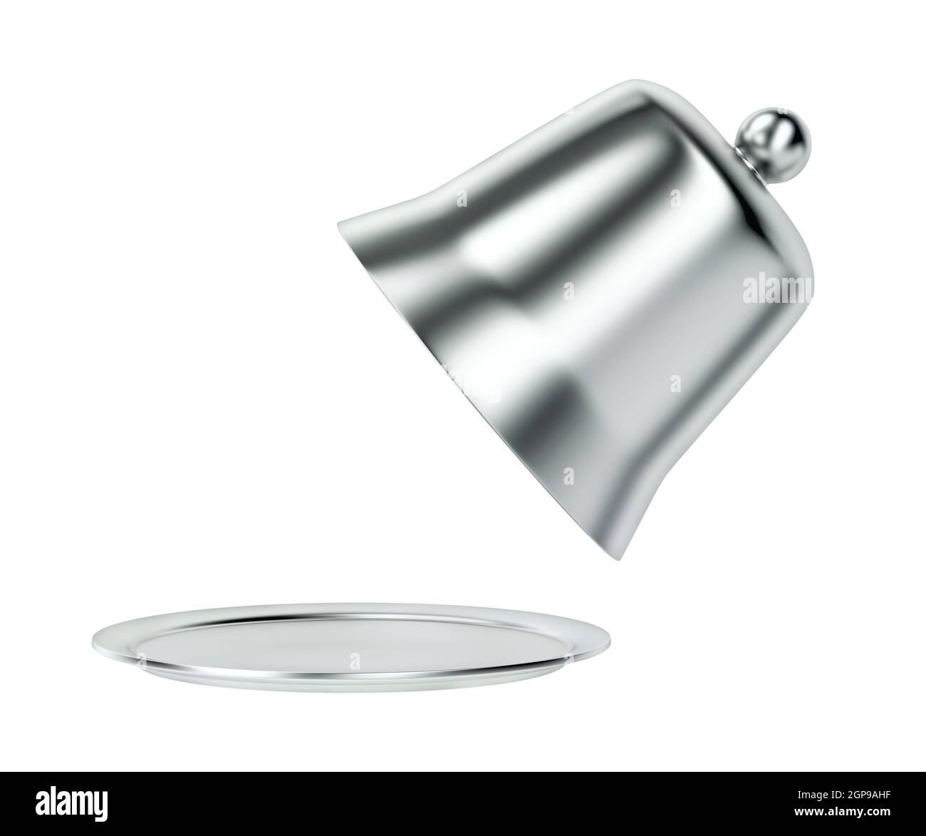 Side view of silver cloche with open lid, isolated on white background ...