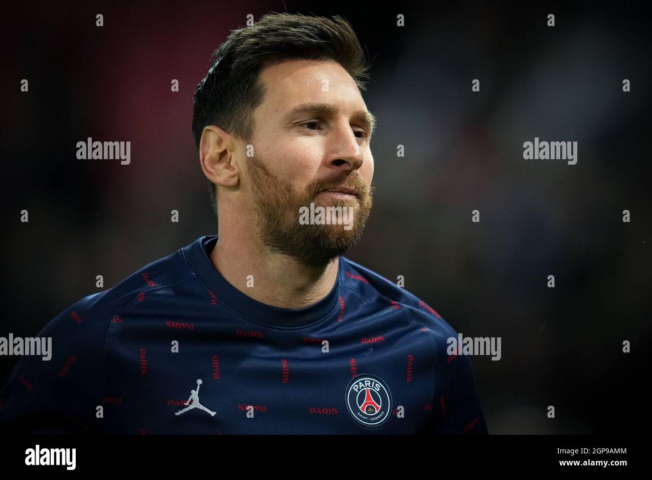 Paris, France. 28th Sep, 2021. Lionel Messi of PSG pre match during the ...