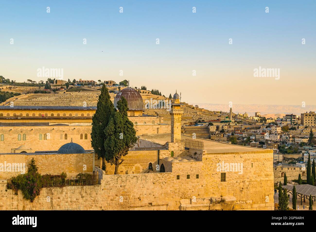 Aerial view of temple mount and wailing walls at old jersualem city ...