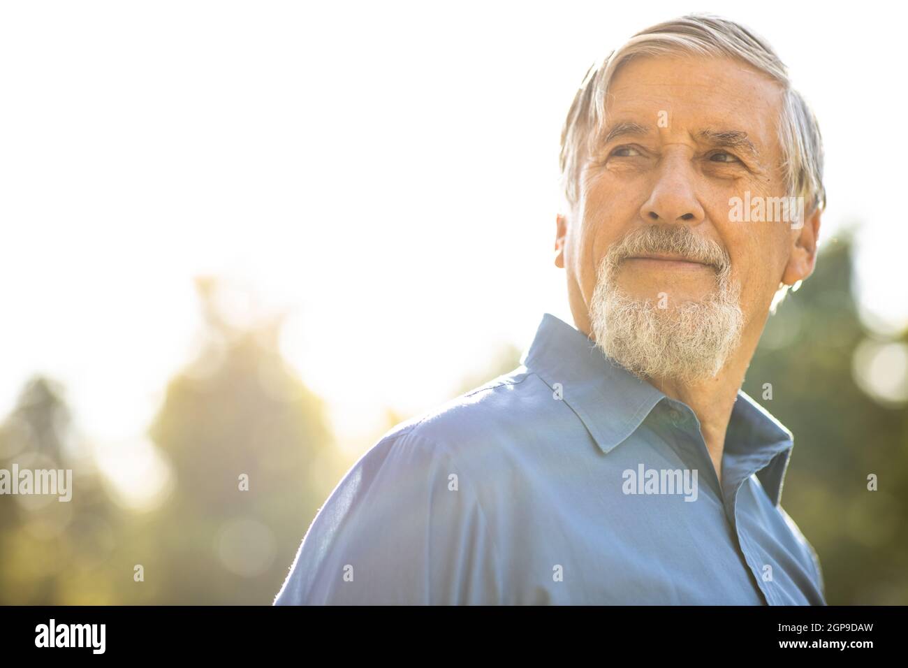 Portrait of a senior man outdoors, optimism, good health, happyness ...