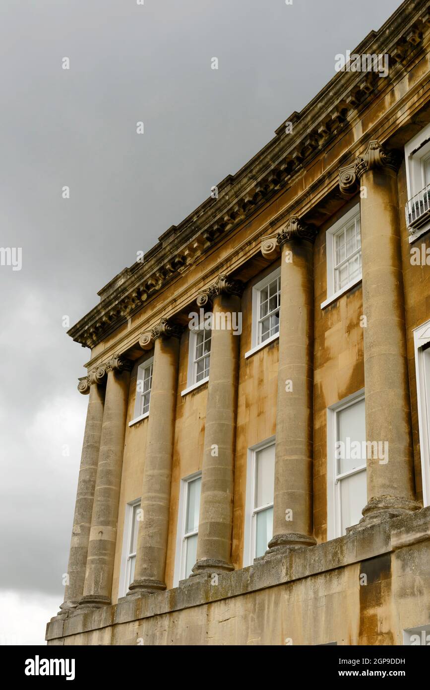 detail of columns of giant order at curved Georgian classic residential ...