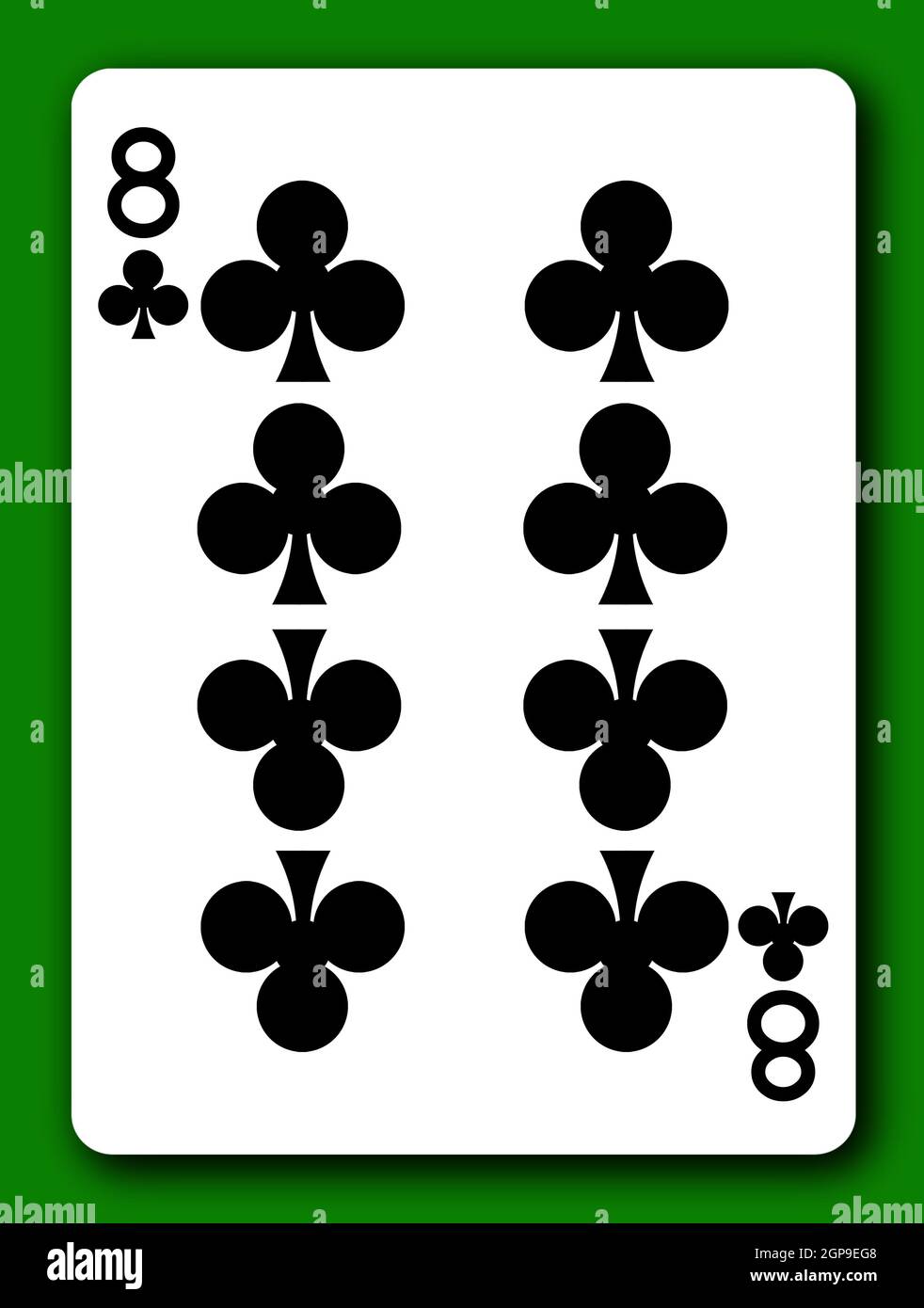 An 8 Eight of Clubs playing card with clipping path to remove ...