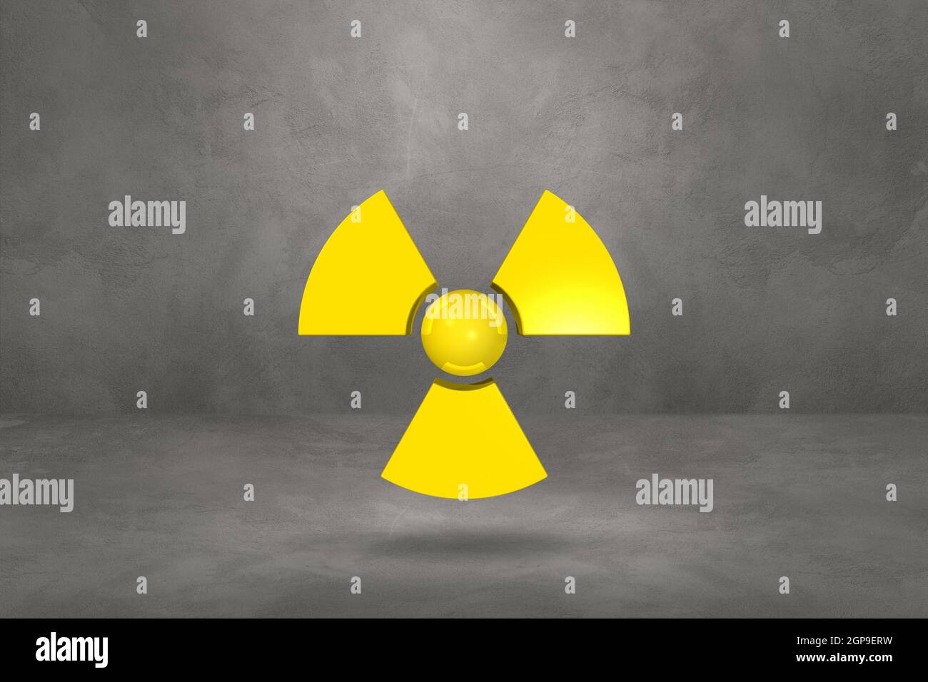 Radioactive symbol isolated on a concrete studio background. 3D ...