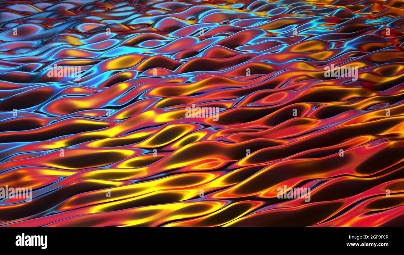 3d rendering wavy backdrop. Iridescent surface with ripples, computer ...