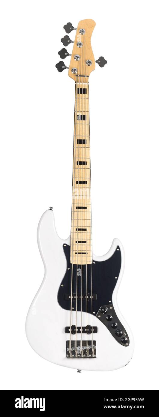 White Electric Bass Guitar Isolated on White Background Stock Photo - Alamy
