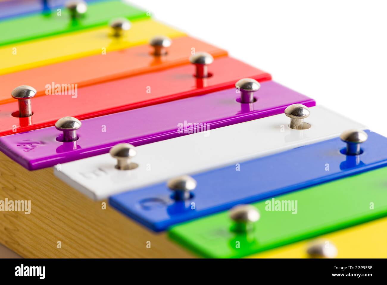 Closeup Detail od Rainbow Colored Wooden Xylophone Isolated on White ...